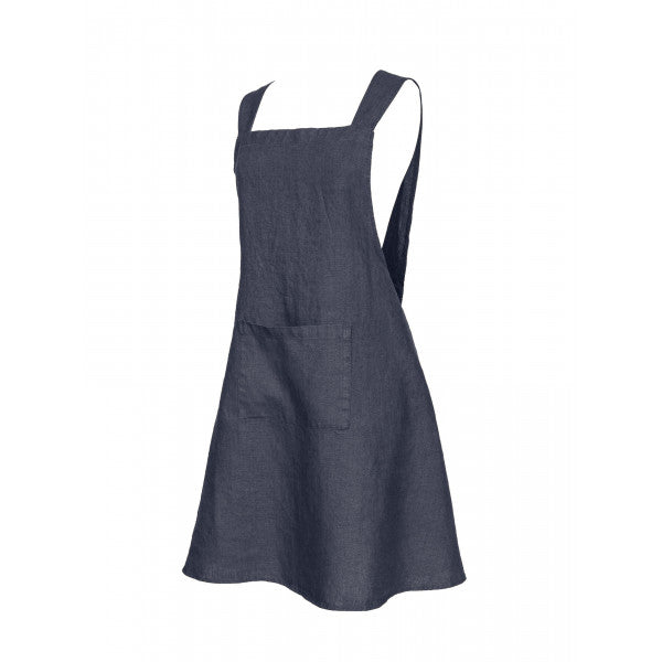 French Linen Cross-Back Apron | Denim Navy | Kyoto by Haomy - Malmaison